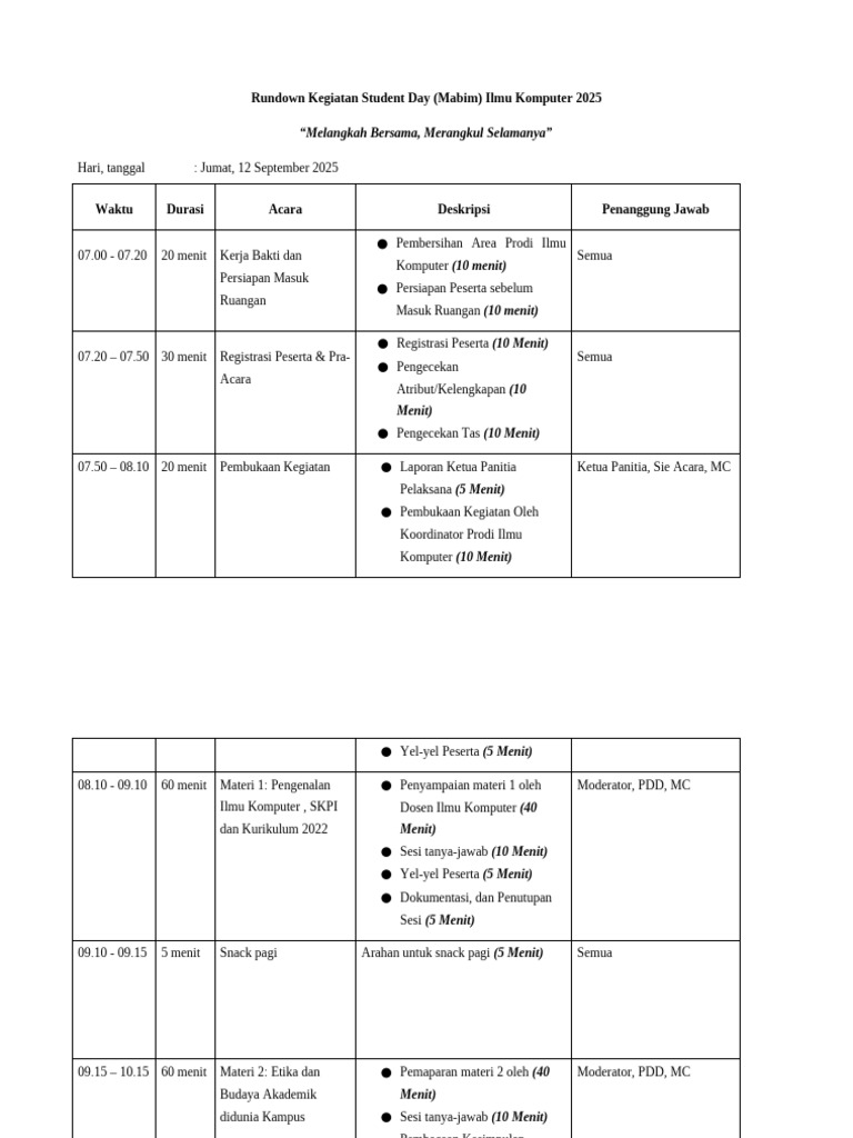 Rundown Acara Student Day 2025 Revisi 6 | PDF