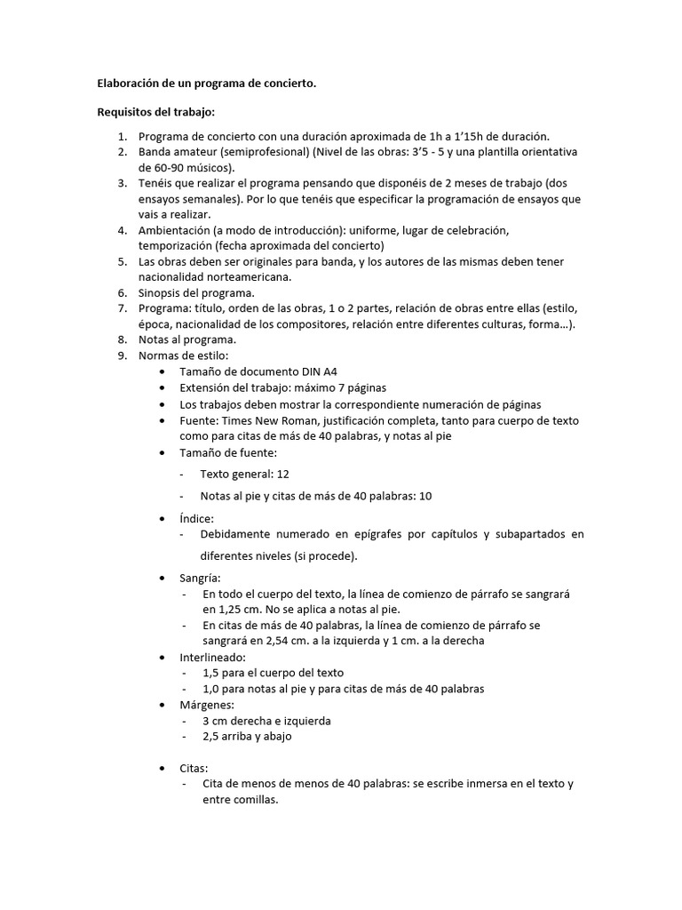 Pautas para Elaboración de Un Programa de Concierto | PDF