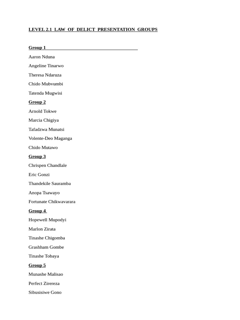 Law of Delict Presentation Groups | PDF