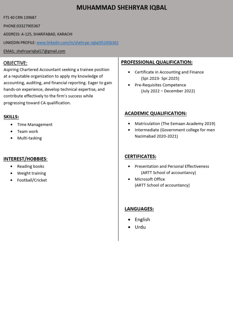 M.shehryar CV | PDF