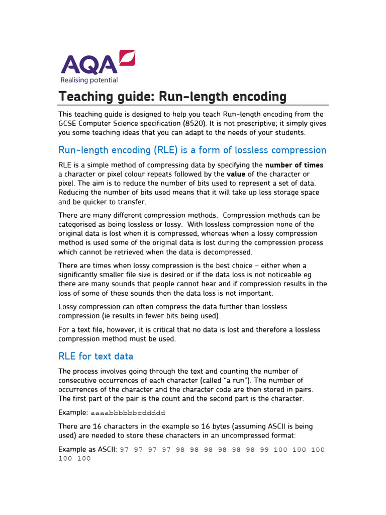 Aqa Rle | PDF | Data Compression | Bit