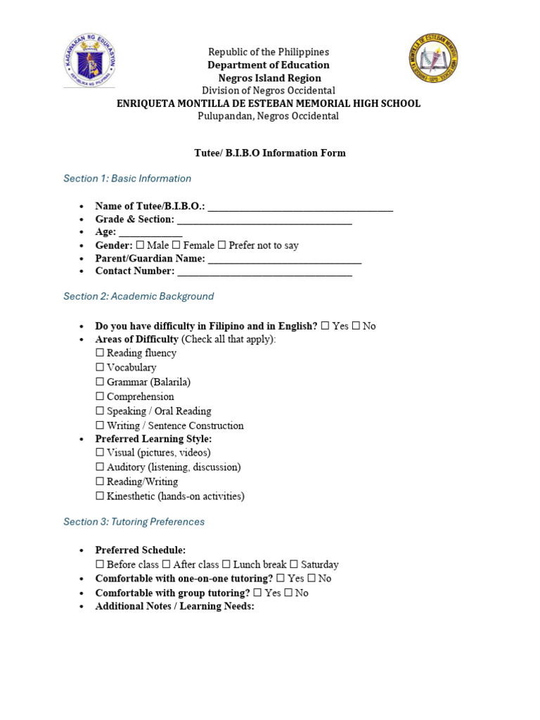 Project BIBO Peer Tutoring Monitoring Tools | PDF | Reading Comprehension | Learning