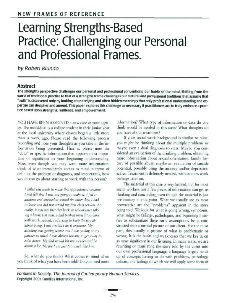 Learning Strength-Based Practice Challenging Our Personal and ...
