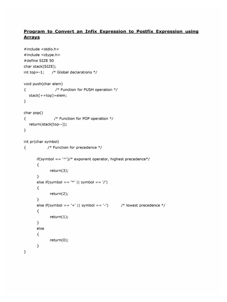 Infix To Postfix and Eval Postfix | PDF