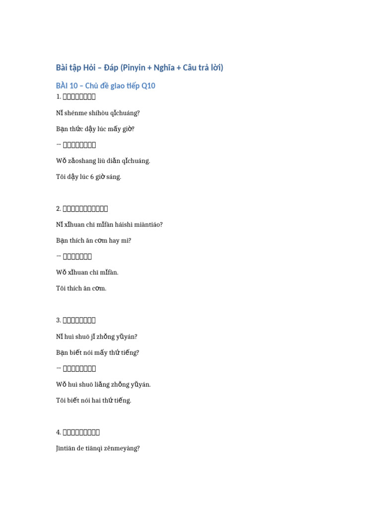 Bai 10 Hoi Dap Pinyin | PDF