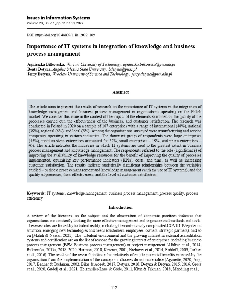 Importance of IT Systems in Integration of Knowledge and Business ...