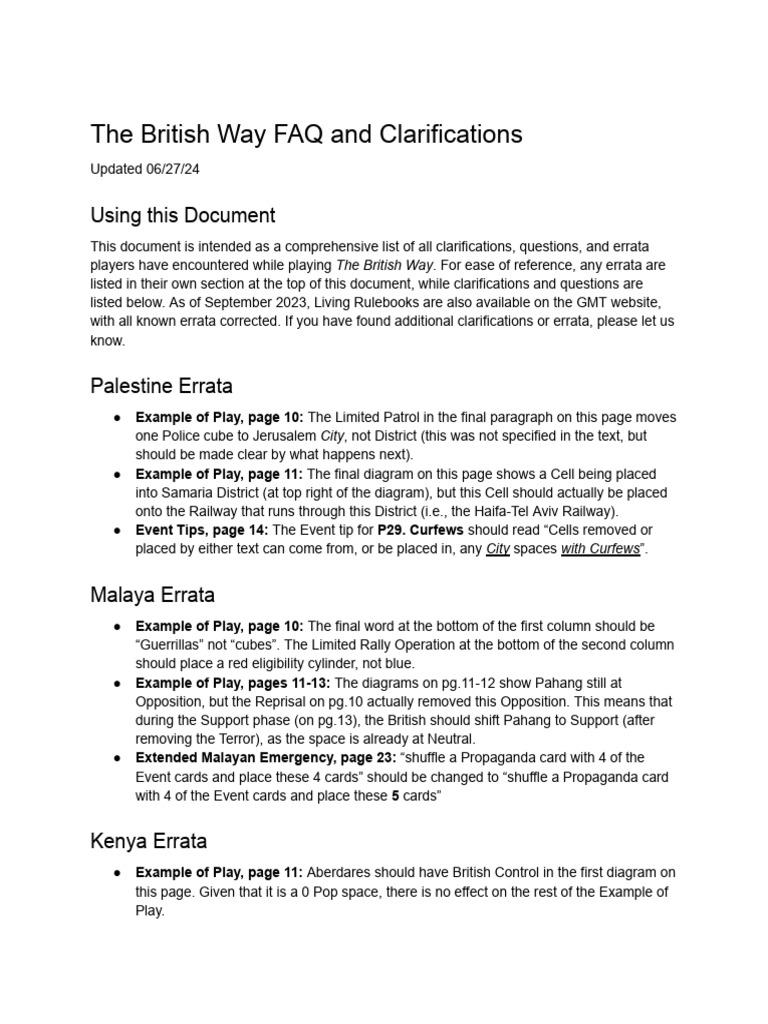 Official The British Way FAQ and Clarifications | PDF | Conflicts