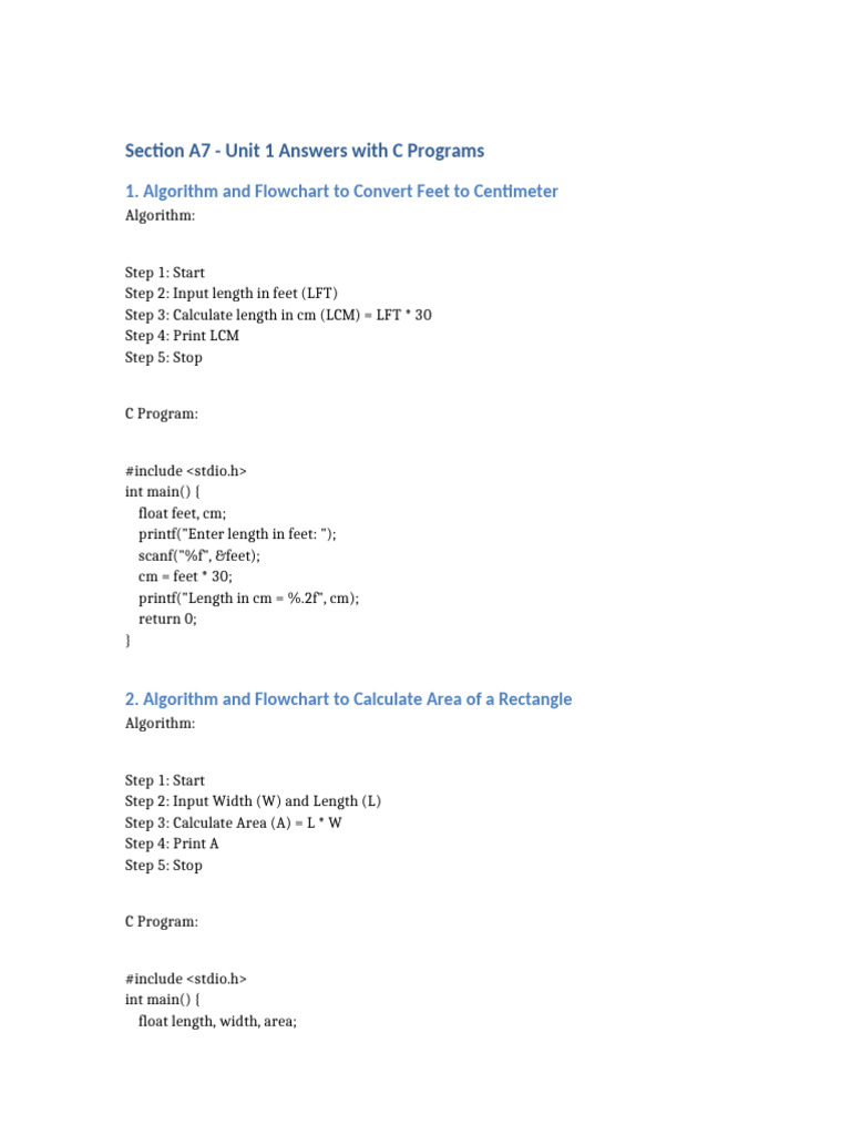 Unit1 Answers With C Programs | PDF | Computing | Mathematics