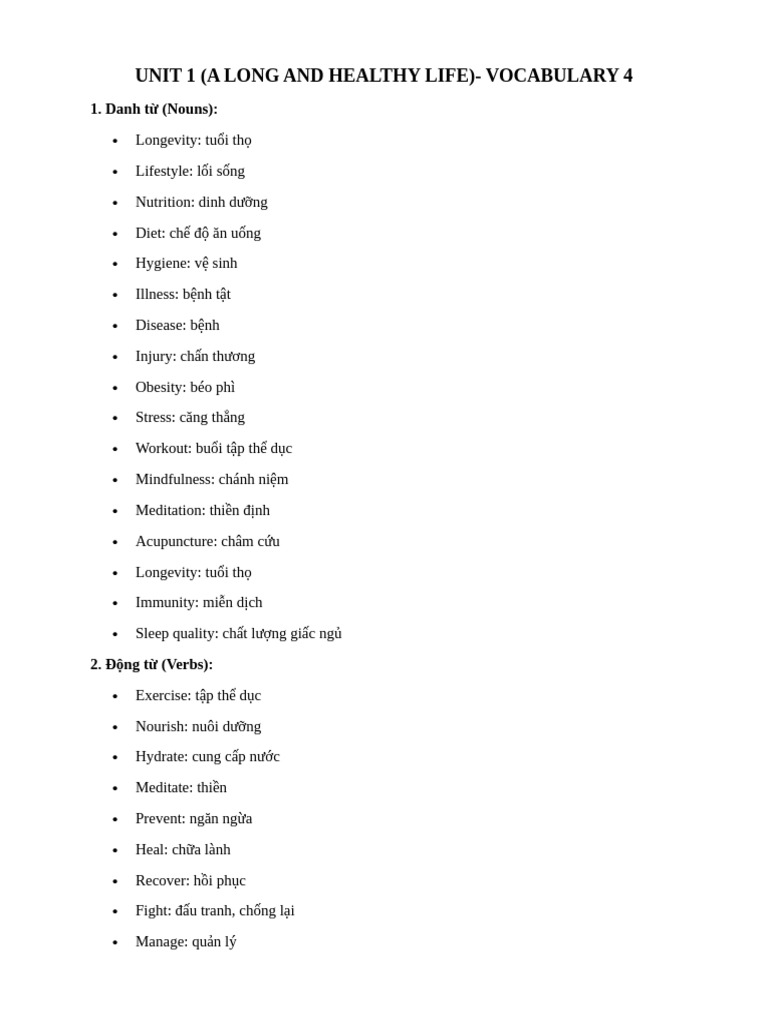 Unit 1 (A Long and Healthy Life) - Vocabulary 4 | PDF