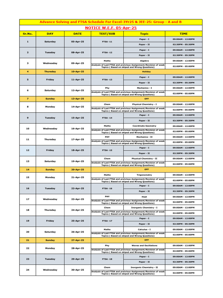 Schedule For Ftsa, FTSC and Bits Test Series-1 | PDF | Mathematics ...