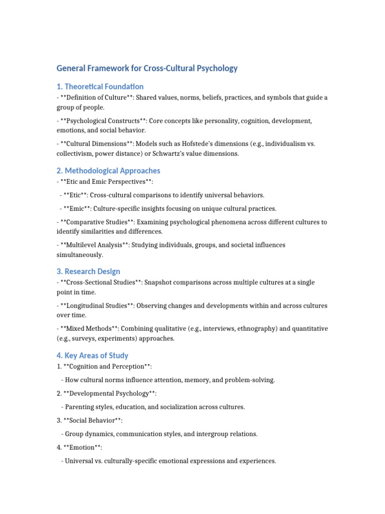 Cross-Cultural Psychology Framework | PDF | Psychology | Behavioural ...