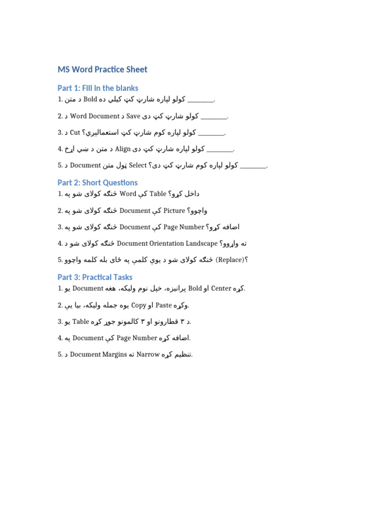 MS Word Practice Sheet | PDF
