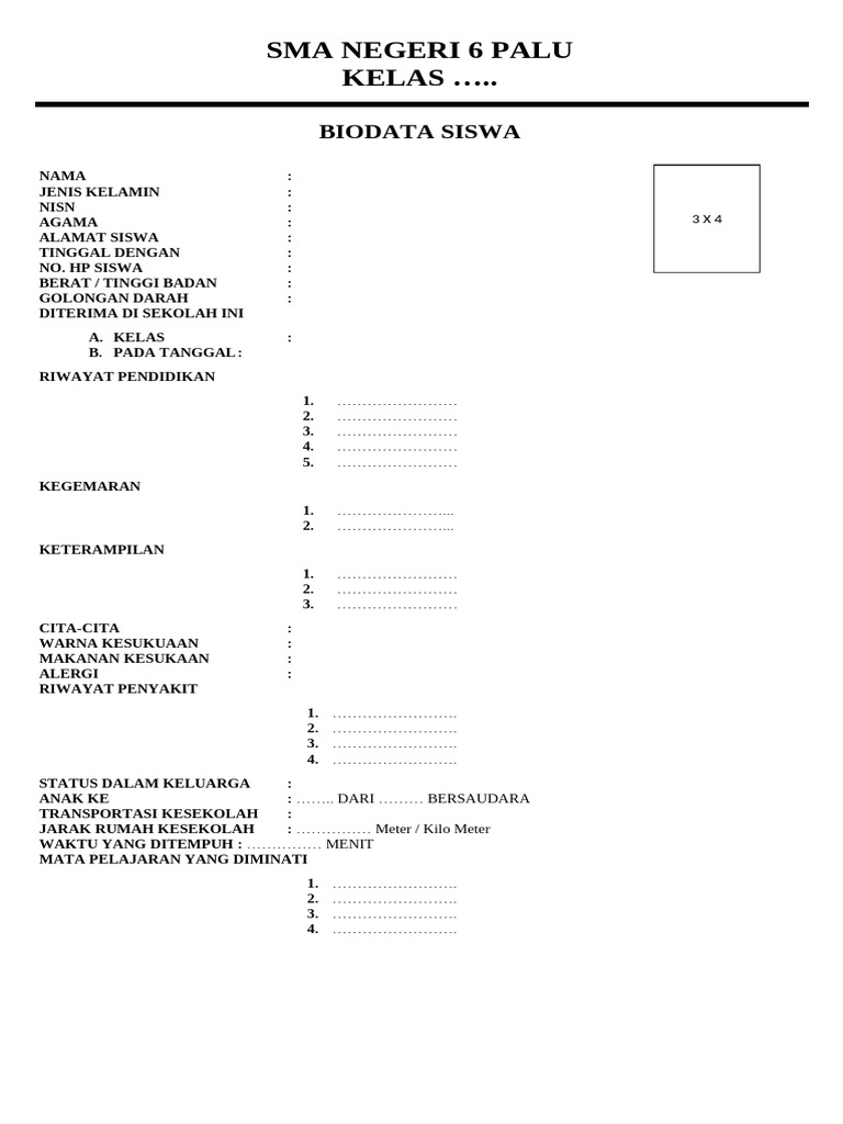 Format Biodata Siswa | PDF
