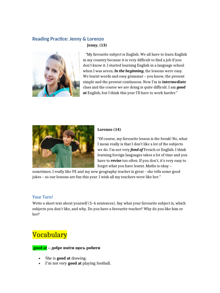 Reading Practice Jenny Lorenzo | PDF | English Language | Human ...