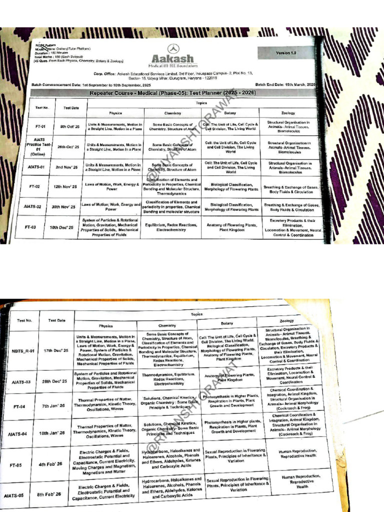 Aiats FT Nbts RM Phase 05 Planner by Neetxrt in Watermark | PDF