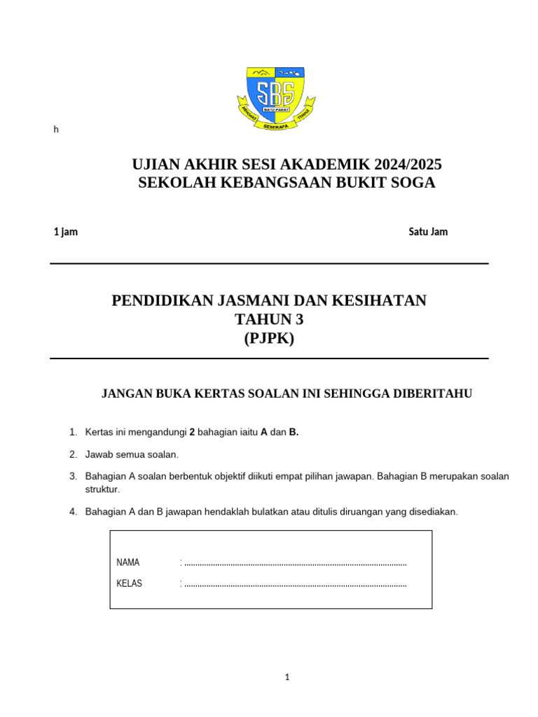 Uasa Tahun 3 PJPK | PDF