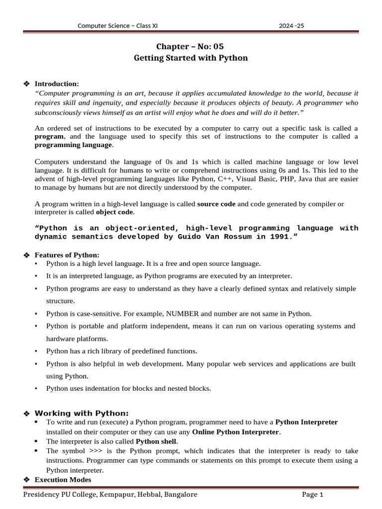 Chapter No 5 - Getting Started With Python | PDF | Data Type | Arithmetic