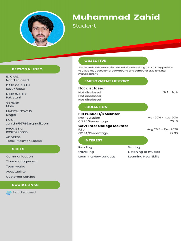 Muhammad Zahid's Data Entry Resume | PDF