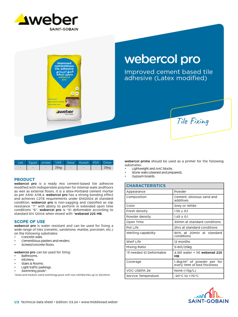 TDS Webercol Pro-UAE Oman | PDF | Tile | Cement