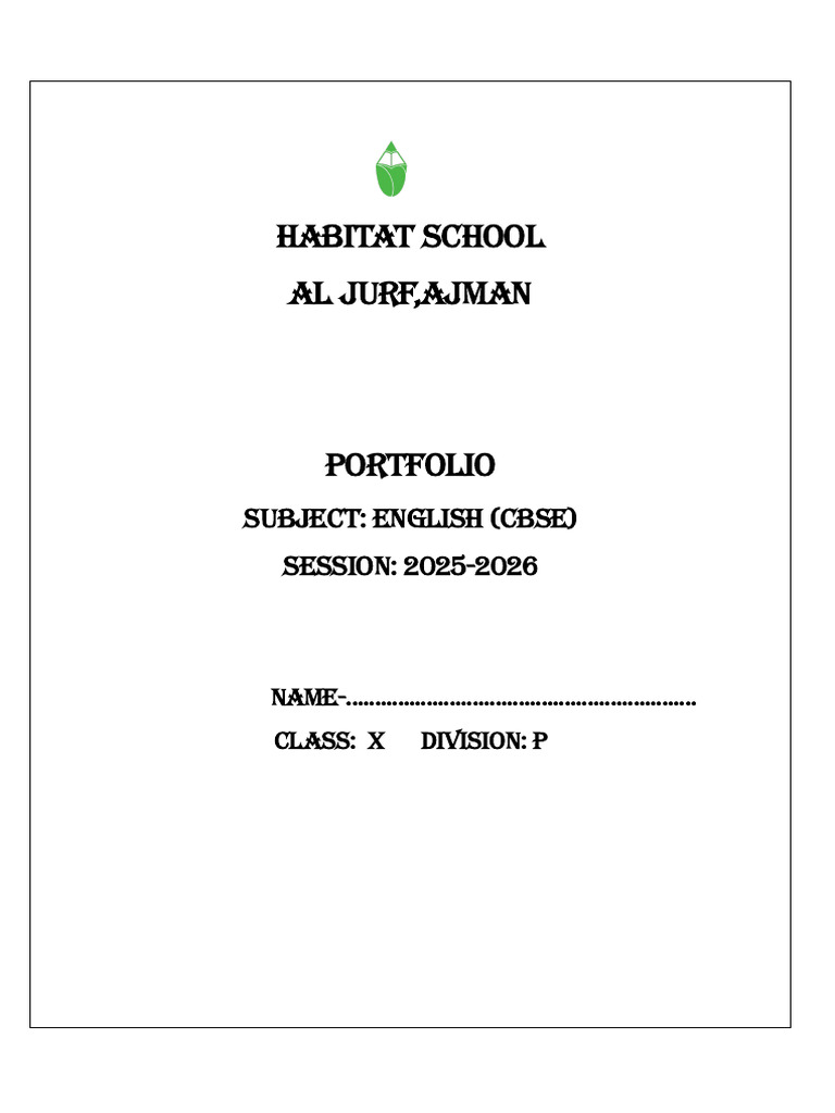 English Portfolio for Class X - 2025-2026 | PDF