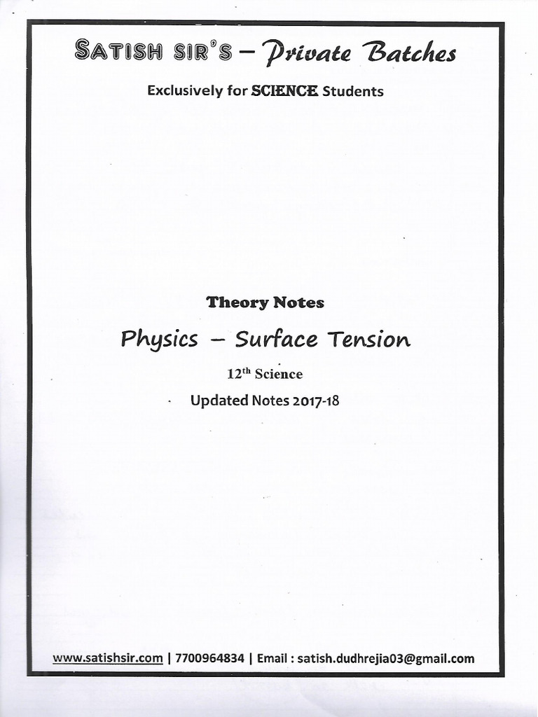 Satish Sir Surface Tension Notes | PDF