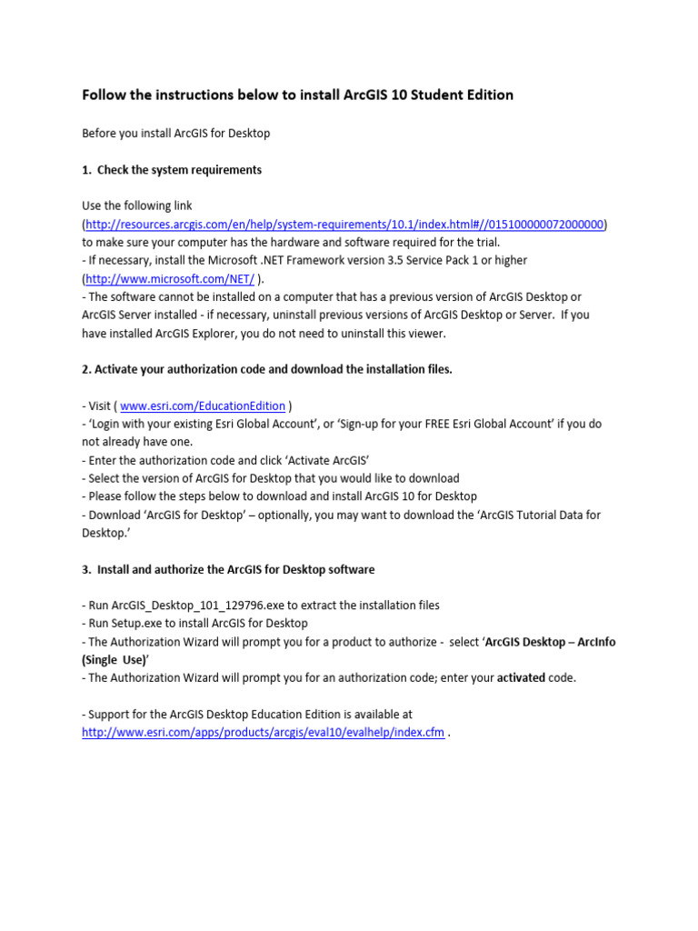 ArcGIS10 - Instructions For Download and Installation | PDF | Arc Gis | Esri