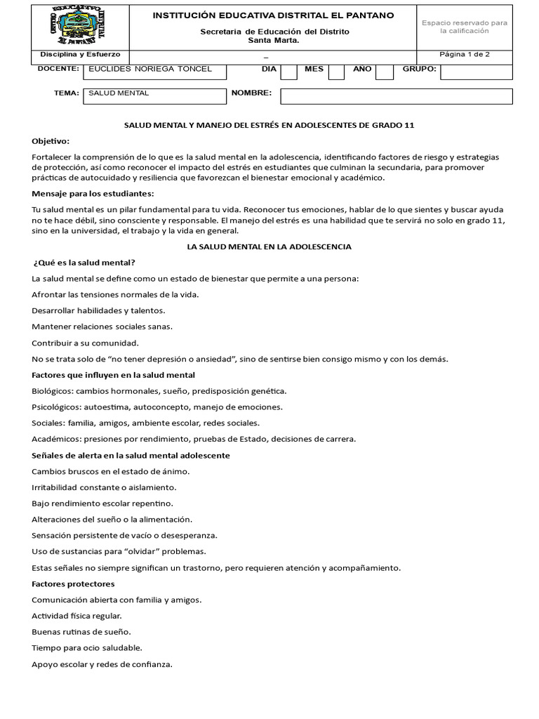 Salud Mental en La Adolescencia | PDF | Salud mental | Estrés (biología)