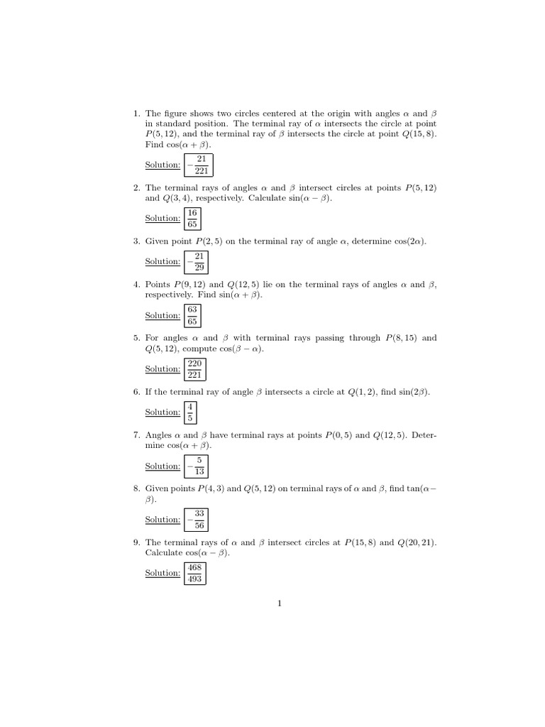 Trigonometric Solutions for Angles α and β | PDF