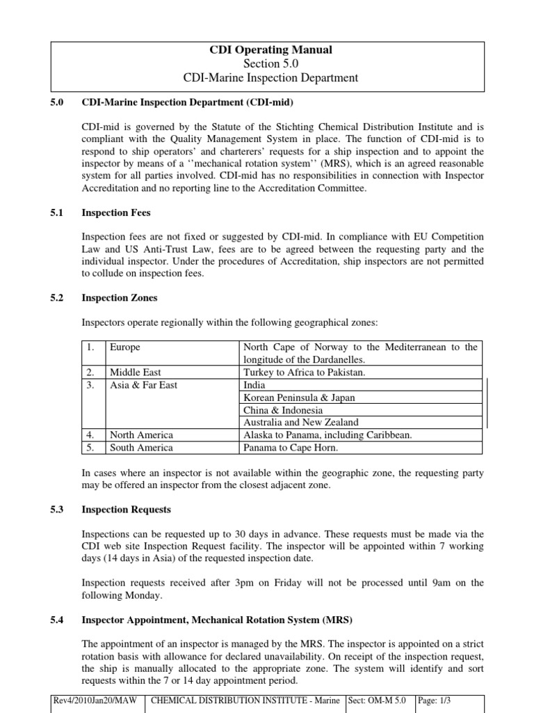 CDI Marine Inspection Guide | PDF | Email | Government