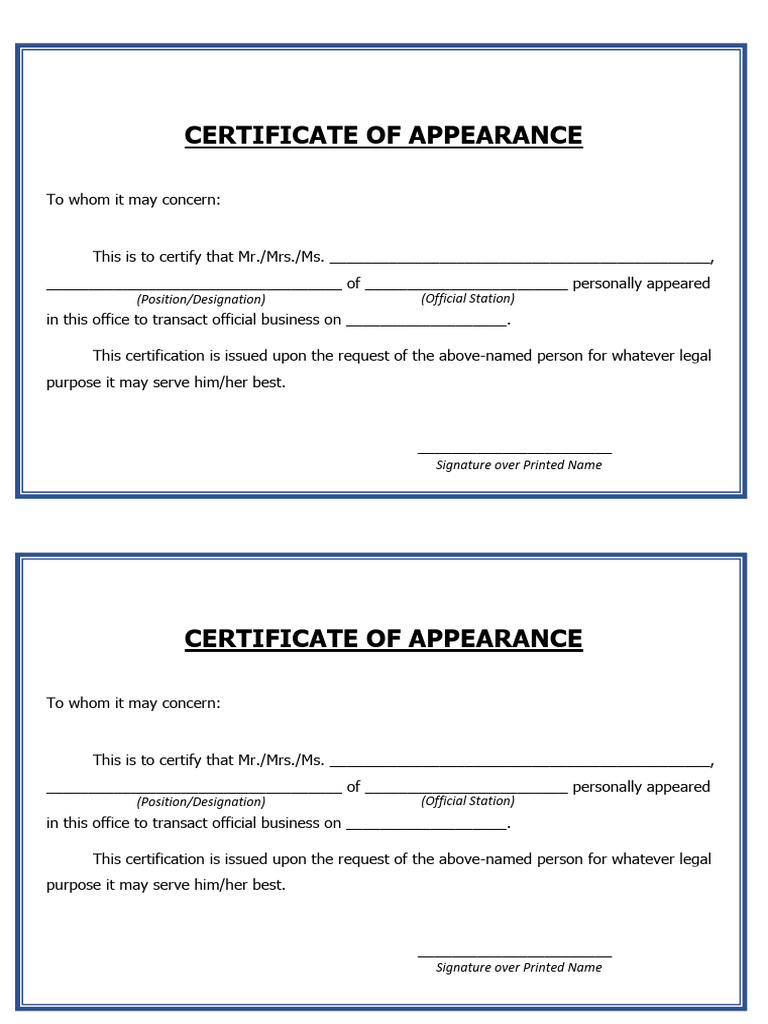 Certificate of Appearance Template | PDF