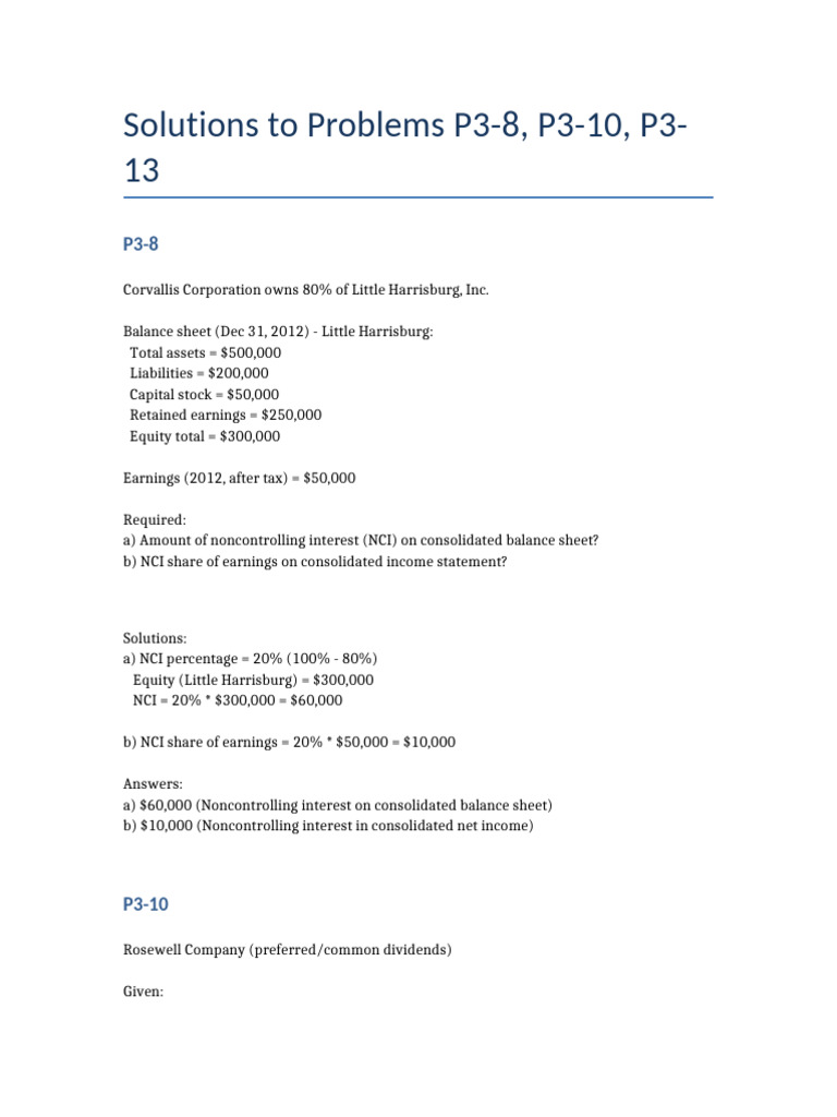 Solutions P3 8 10 13 | PDF | Dividend | Equity (Finance)