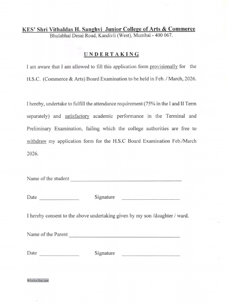 Board Form Undertaking PDF | PDF