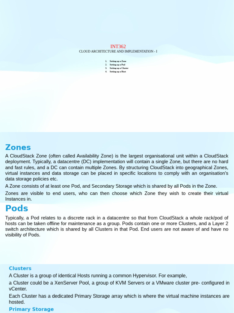 CloudStack Zone and Pod Setup Guide | PDF | Computer Cluster | Ip Address