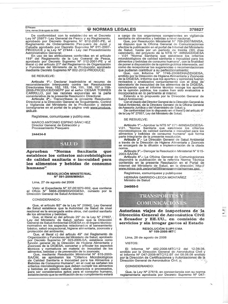 Criterios Microbiologicos RM 591 2008 Minsa | PDF