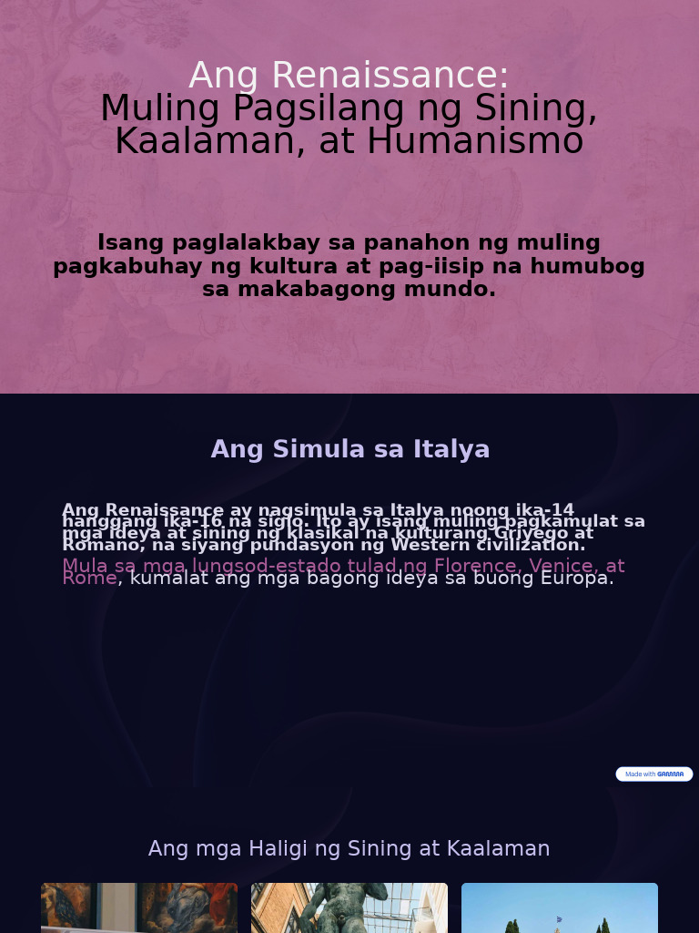 Ang Renaissance Muling Pagsilang NG Sining Kaalaman at Humanismo | PDF