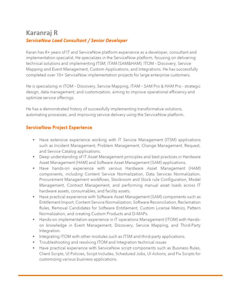 ServiceNow Consultant & Developer Profile | PDF | Asset Management ...