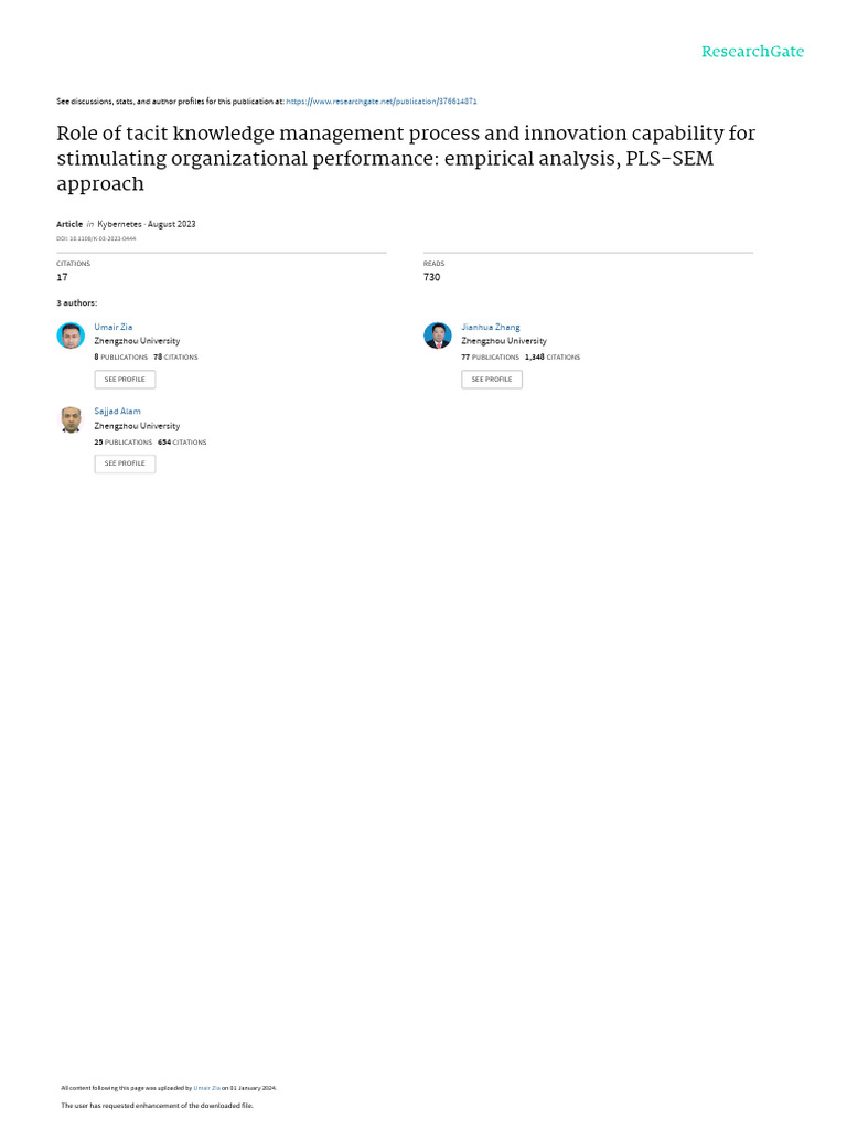 Role of Tacit Knowledge Management Process and Innovation Capability ...