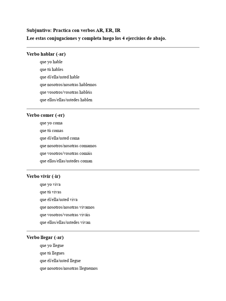 Subjuntivo Presente Verbos Ar-Er-Ir | PDF | Verbo | Lingüística