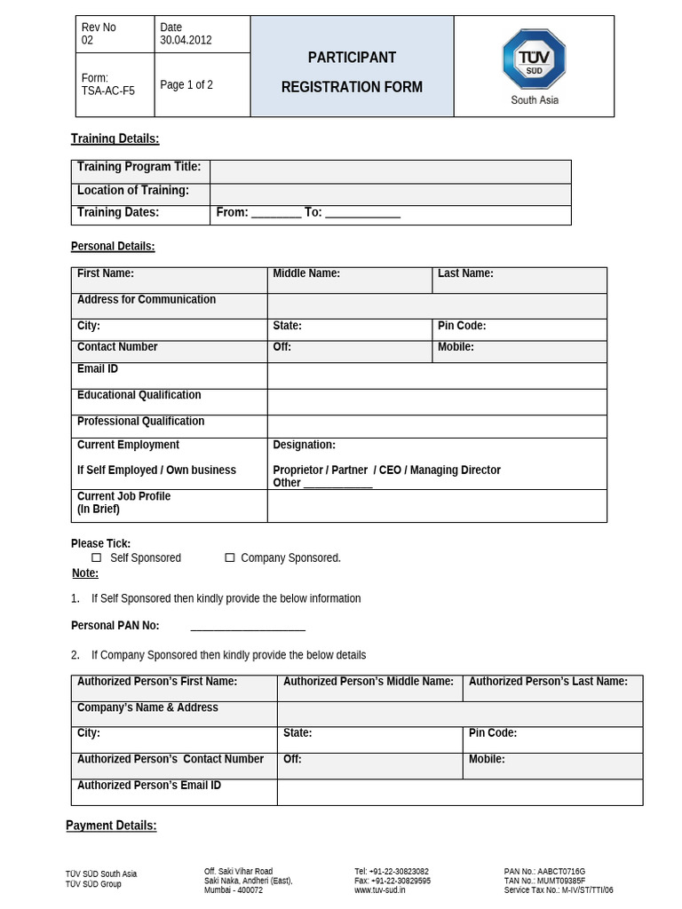 TSA-AC-F5-Rev 2-Participant Registration Form 002 | PDF | Government ...