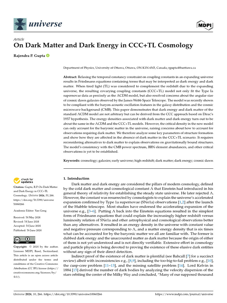 On Dark Matter and Dark Energy in CCCTL Cosmology | PDF | Dark Energy ...