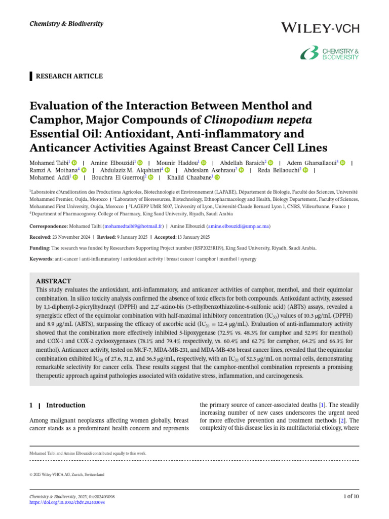 P. Taibi Et Elbouzidi, 2025 - Chemistry and Biodiversity | PDF