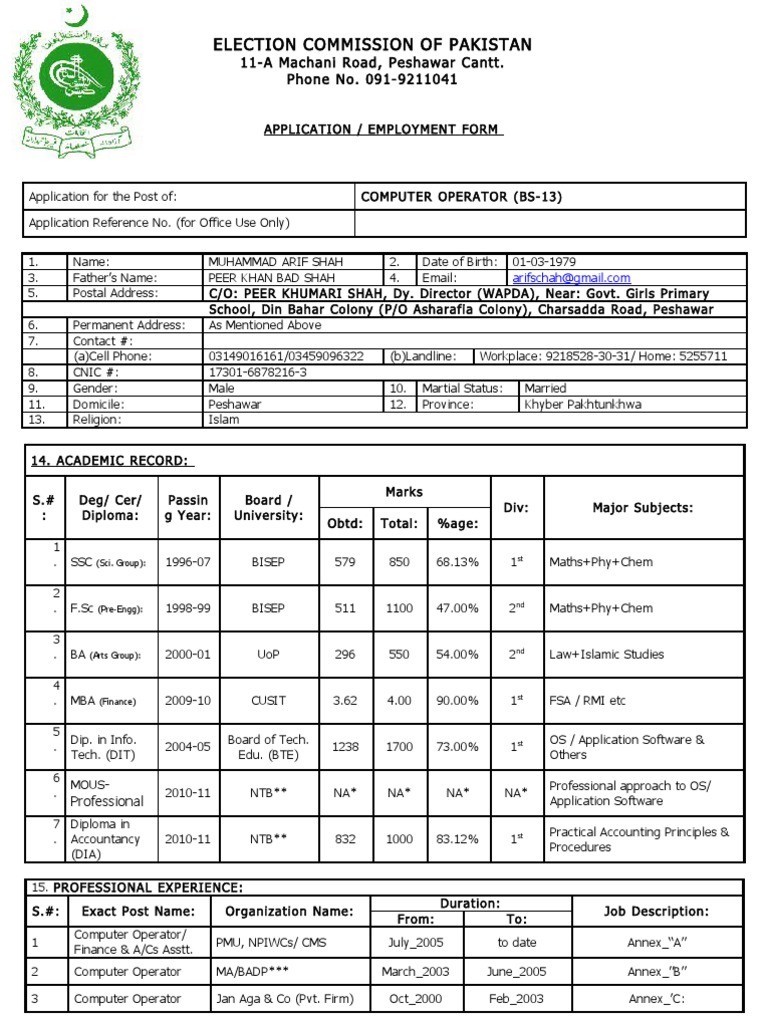 ECP Form Peshawar | PDF | Computer Program | Programming