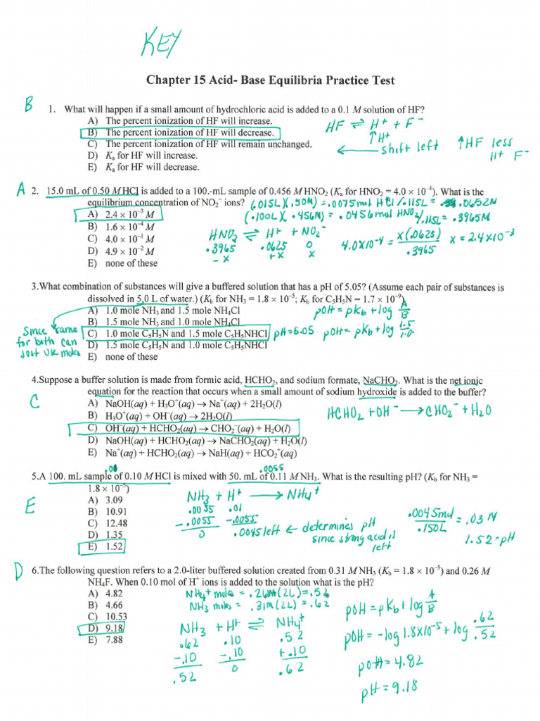 Acid-Base Equilibria Practice Sheet | PDF