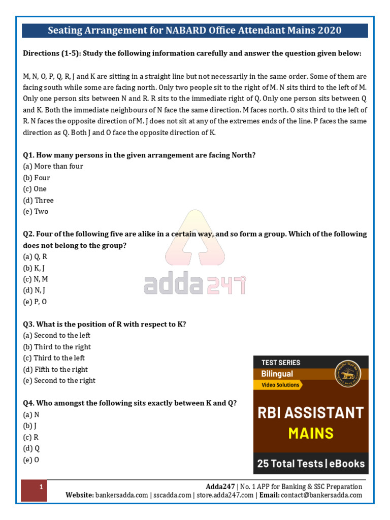 Seating Arrangement Questions for RBI Assistant | PDF | Vegan Cuisine ...