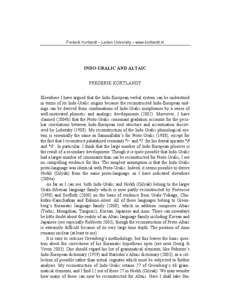 Indo-Uralic and Altaic | PDF | Grammar | Languages Of Europe