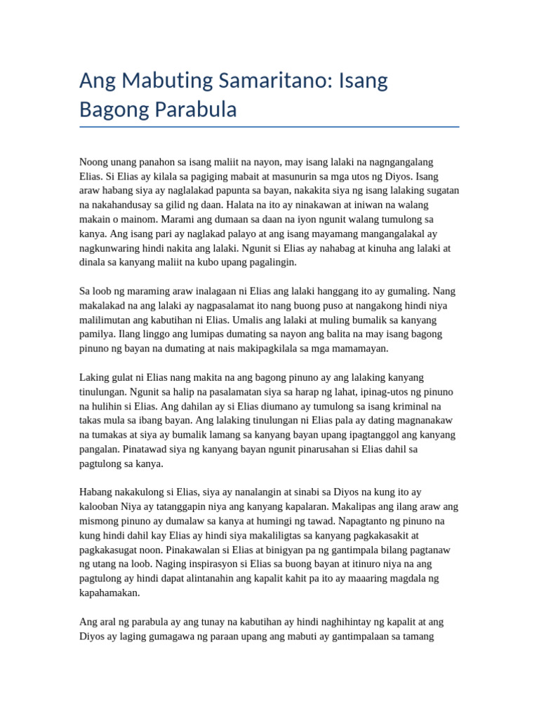 Ang Mabuting Samaritano Parabula | PDF