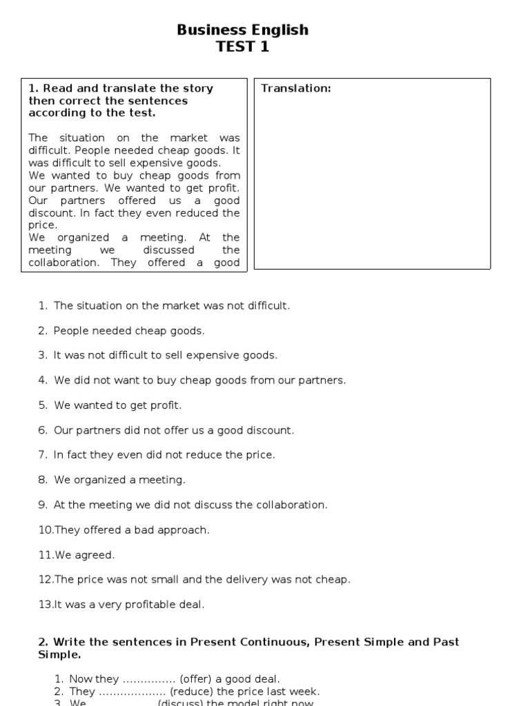 Business English Test | PDF | Prices | Business