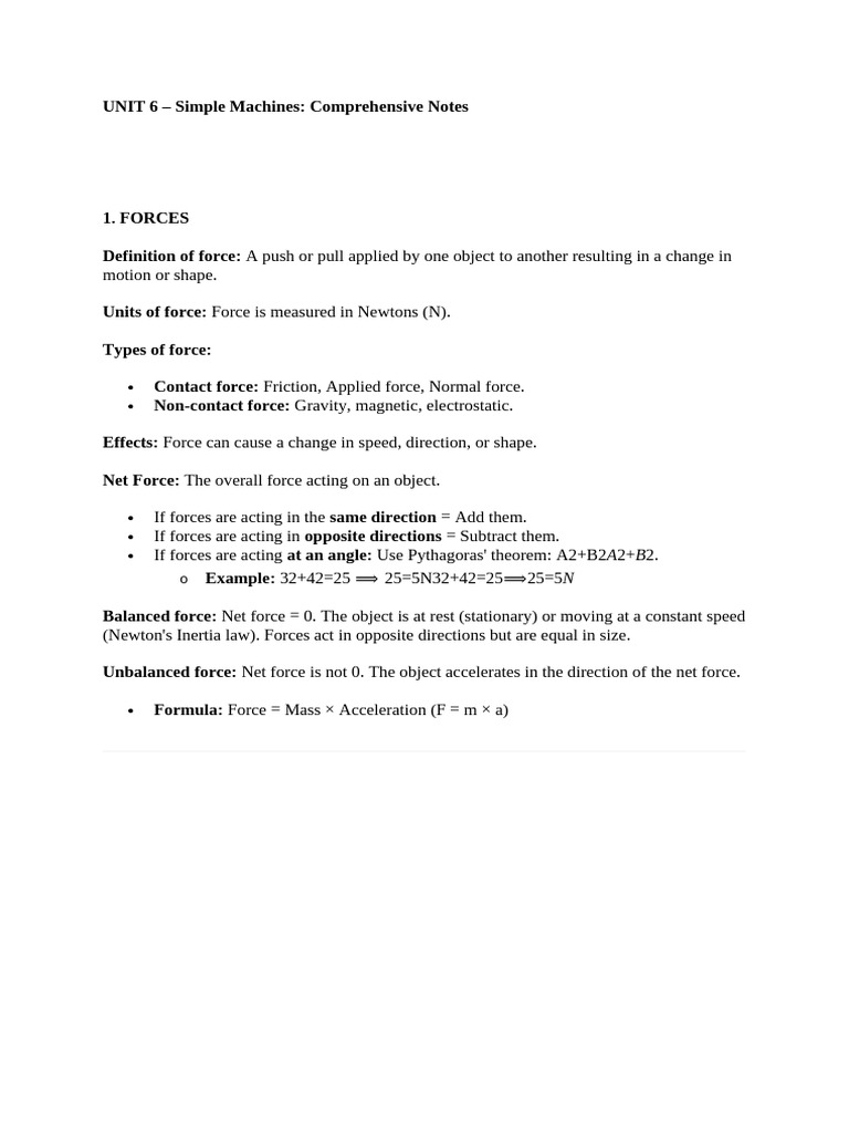Simple Machines and Forces Explained | PDF | Force | Lever