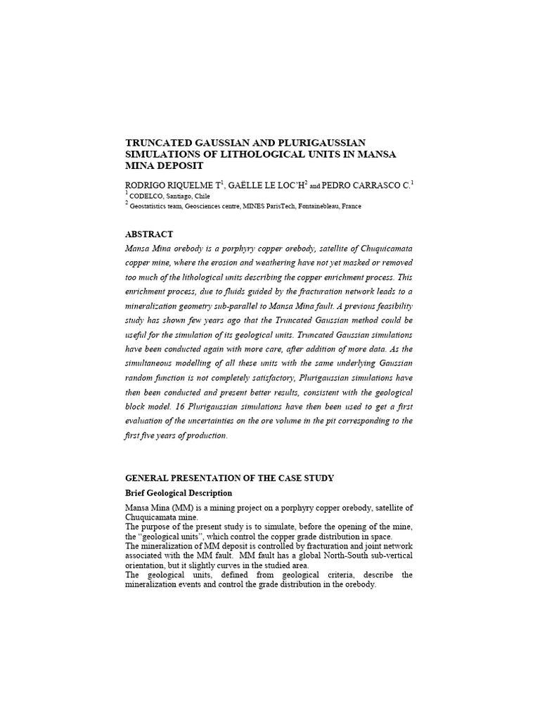 Truncated Gaussian & Plurigaussian Simulations of Lithological Units in ...