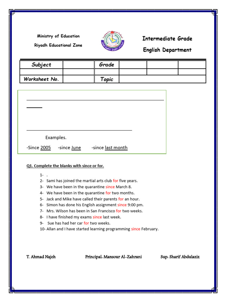 Since and For | PDF